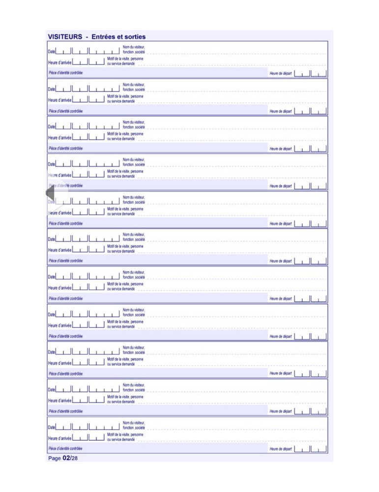 Registre des Entrées / Sorties Visiteur